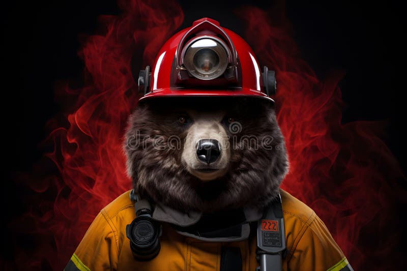 Brave Bear with Firefighter S Helmet Portrait. Generative AI ...