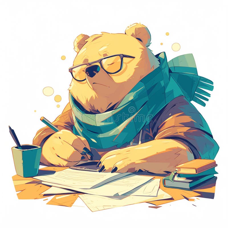 A Brave Bear Writer Cartoon Style Stock Vector - Illustration of brave ...