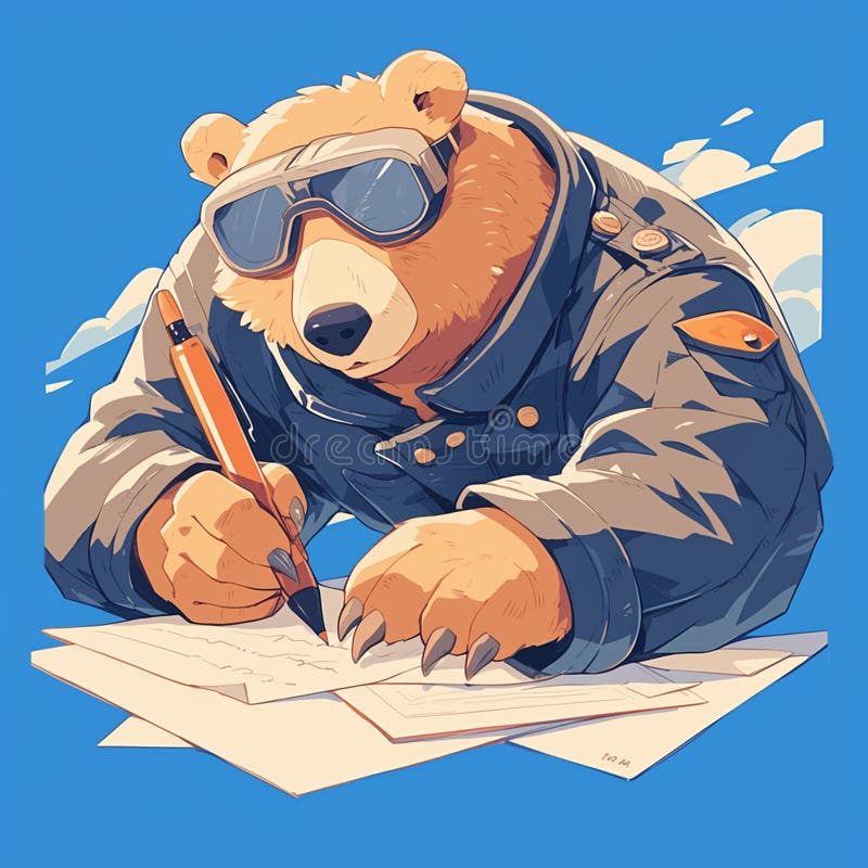 A Brave Bear Writer Cartoon Style Stock Vector - Illustration of ...
