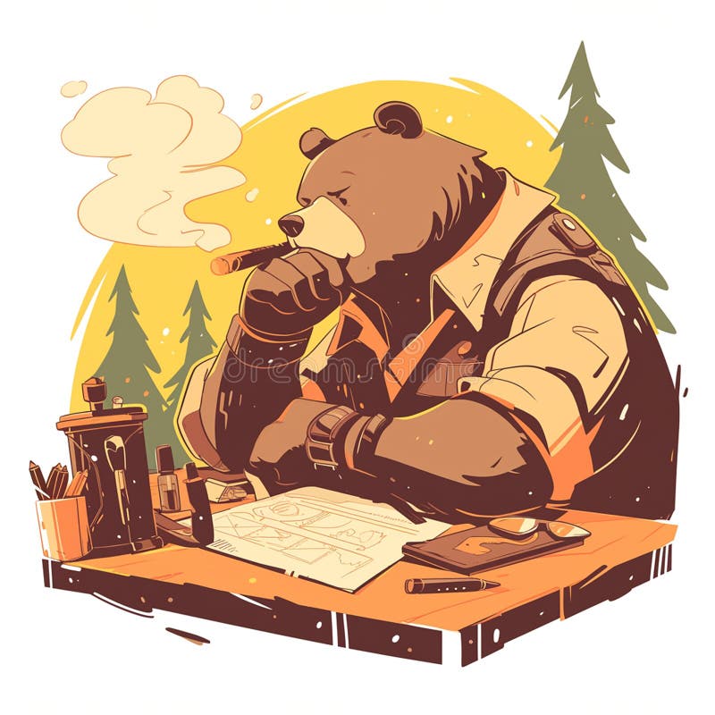 A Brave Bear Writer Cartoon Style Stock Vector - Illustration of writer ...