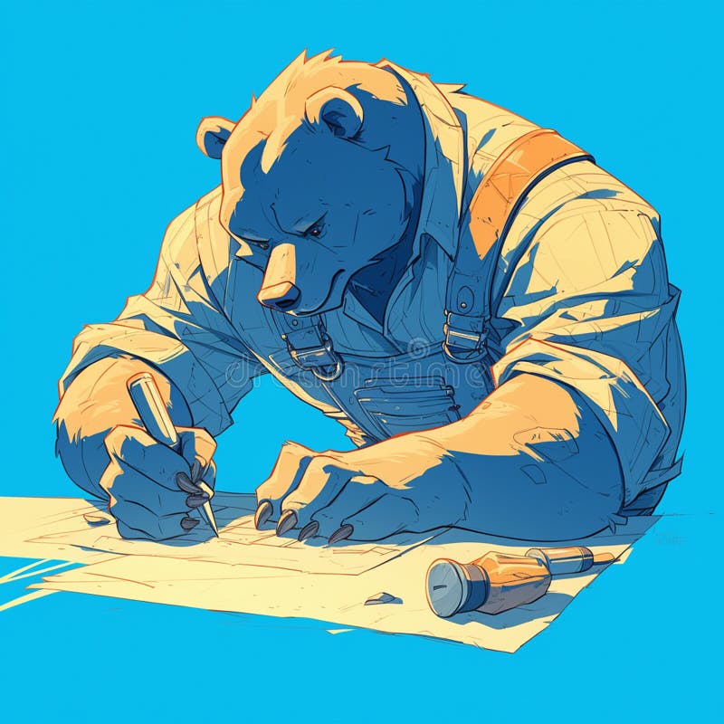 A Brave Bear Writer Cartoon Style Stock Vector - Illustration of ...