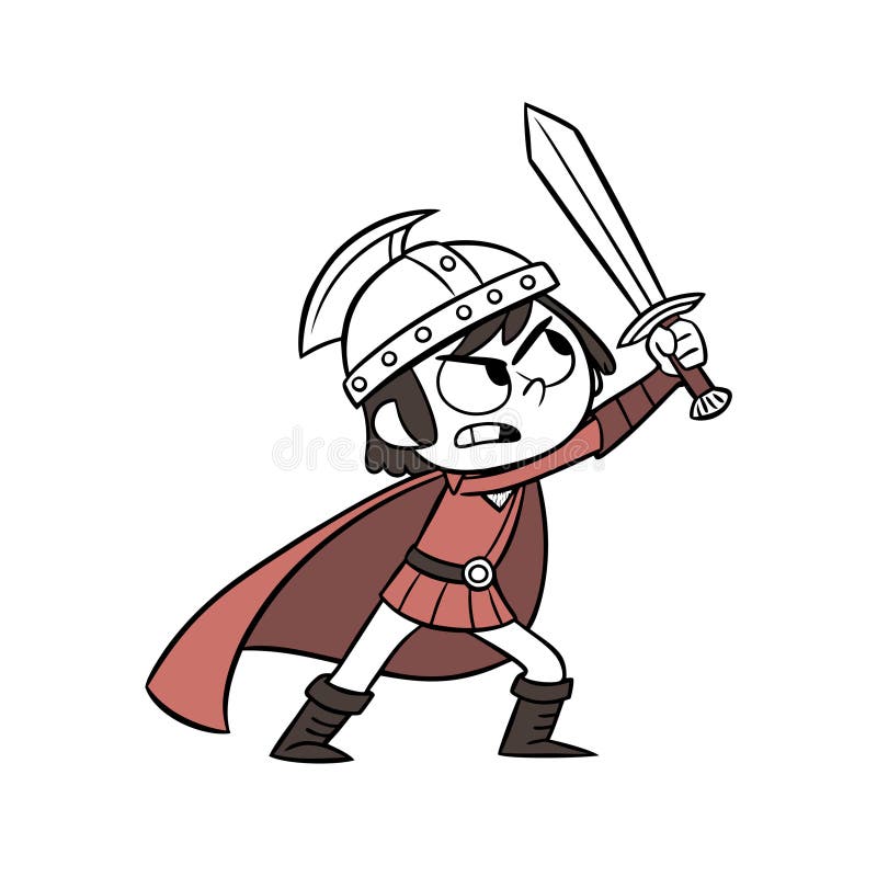 Brave Boy with Sword in Action Stock Vector - Illustration of adventure ...