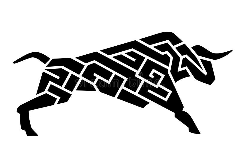 Brave Bull, Woven Abstract Pattern Silhouette Illustration Stock Vector ...