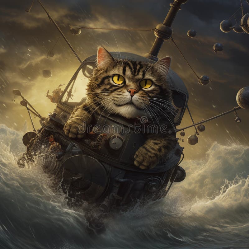 Brave captain cat in storm stock illustration. Illustration of cartoon ...
