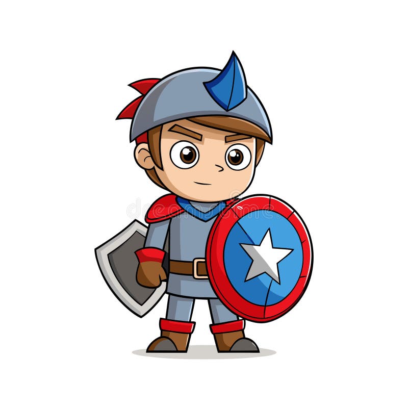 Brave Cartoon Boy with Shield Stock Vector - Illustration of ...