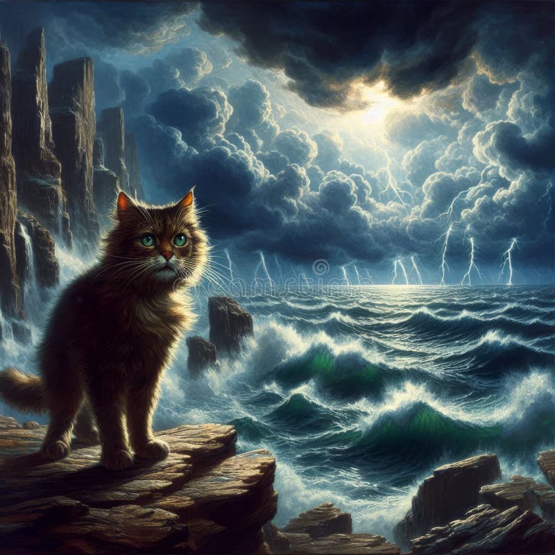 The Brave Cat of the Thundercliffs Stock Illustration - Illustration of ...