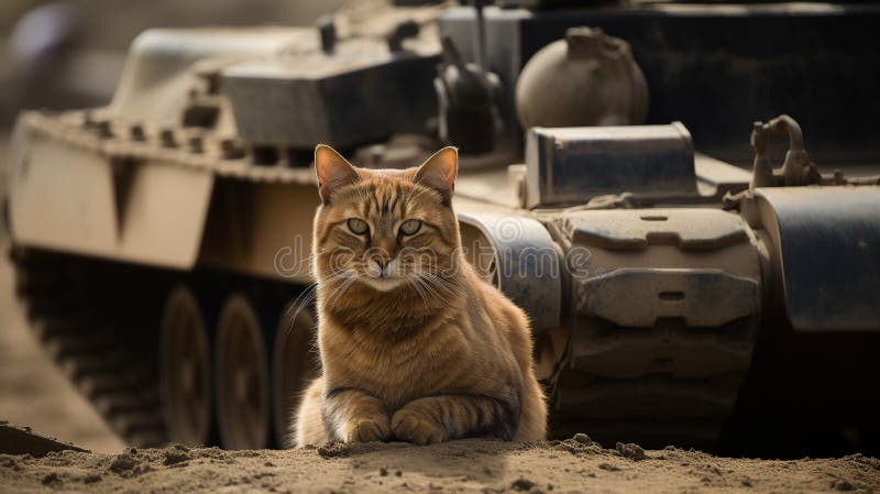 Brave Cat at a War Tank. Generative AI Stock Image - Image of loyalty ...