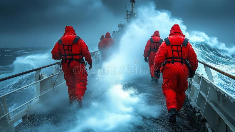 Brave Crew Members Navigating Stormy Seas in Rough Weather while Aboard ...