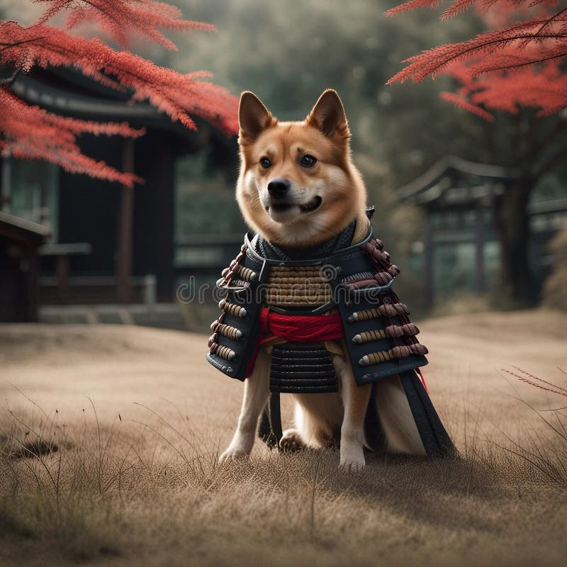 Brave Dog in the Robe of a Samurai Knight Stock Illustration ...