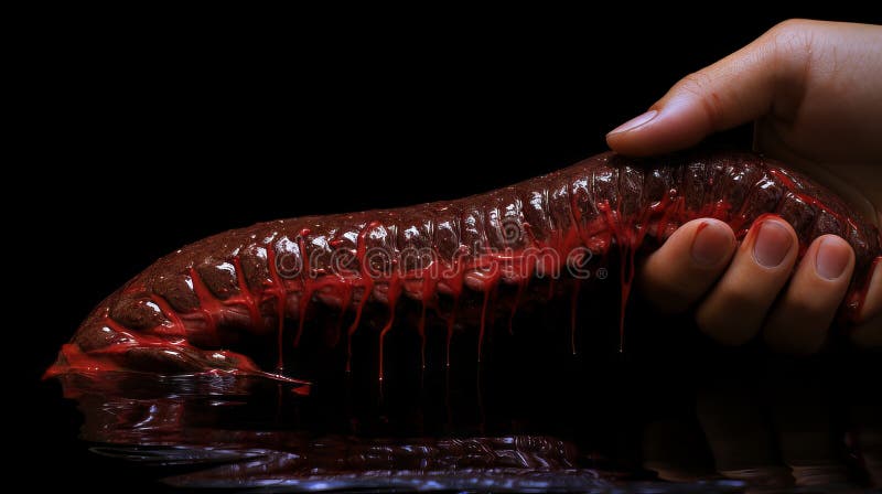 Brave Encounter: AI-Generated Image of a Hand Pulling Giant Leech Stock ...