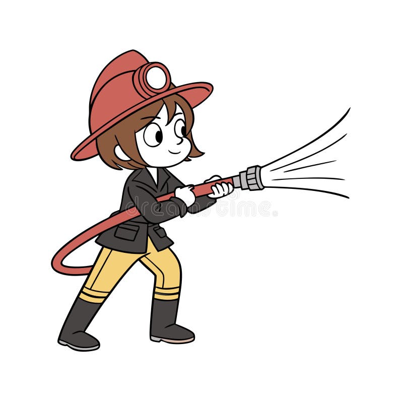 Brave Firefighter Girl Ready To Act Stock Vector - Illustration of playful, courageous: 354813763
