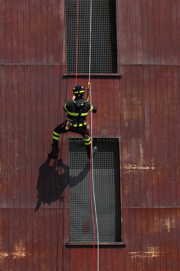 Brave Firefighter Showing Courage and Skill during a Training Exercise ...