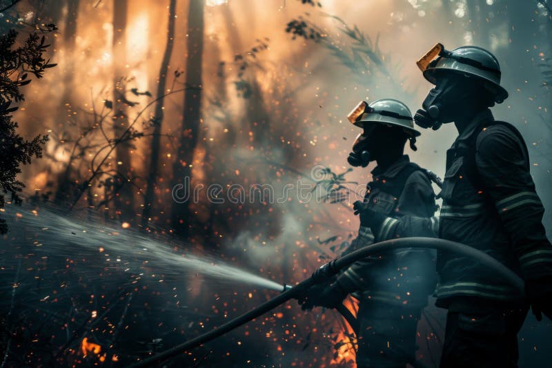 Brave Firefighters Battle Intense Forest Blaze at Dawn. Powerful Image ...