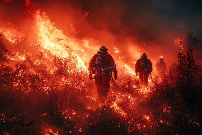 Brave Firefighters Battling Fierce Wildfire in Dramatic Nighttime Scene ...