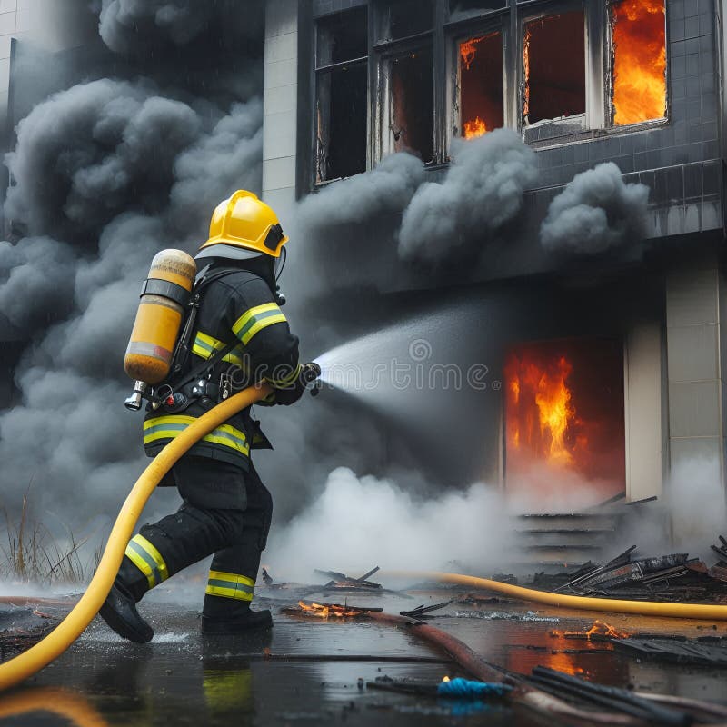 Heroes in Action: Firefighters Battling the Blaze, Generative AI. Stock ...