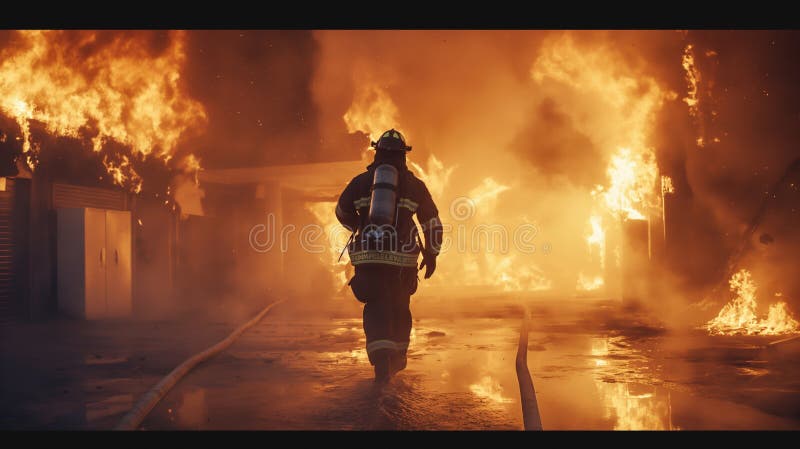 Brave Fireman in the Hot Fire Stock Photo - Image of people, extinguish ...