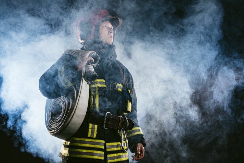 Brave Fireman with Rope Isolated Stock Image - Image of model, fighter ...