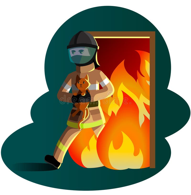 Fireman Saving a Cat from Fire Stock Vector - Illustration of animals ...