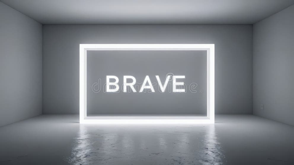 "Brave" in Illuminated Frame, Symbolizing Courage and Modern Elegance ...