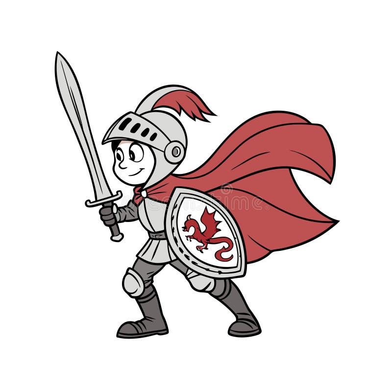 Brave Knight Boy in Action stock illustration. Illustration of ...