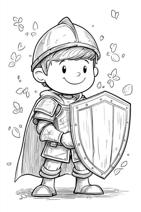 Brave Knight with Shield Coloring Page for Kids Stock Illustration ...