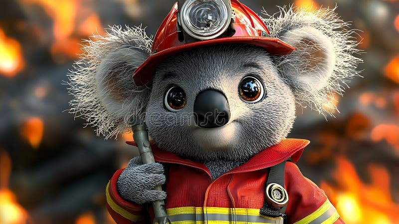 Brave Koala Firefighter Battling Wildfire Stock Illustration ...