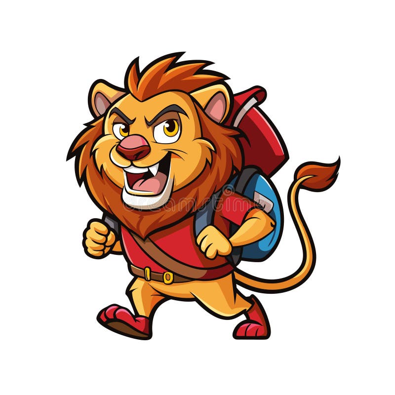 Brave Lion Backpacking in a Bloated State Stock Illustration ...