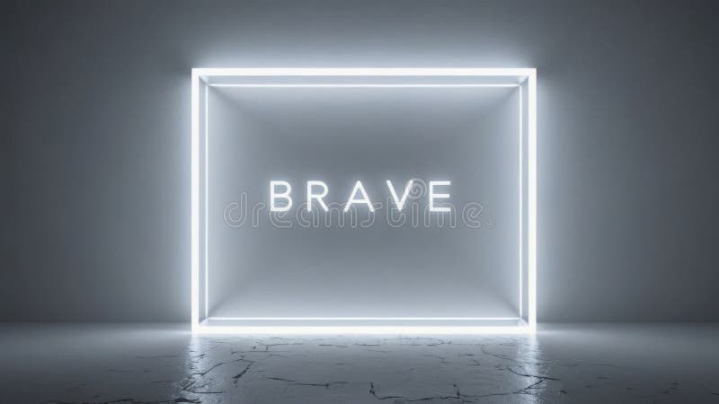 "Brave" in Minimalist Glowing Frame, Symbolizing Courage in Modern ...
