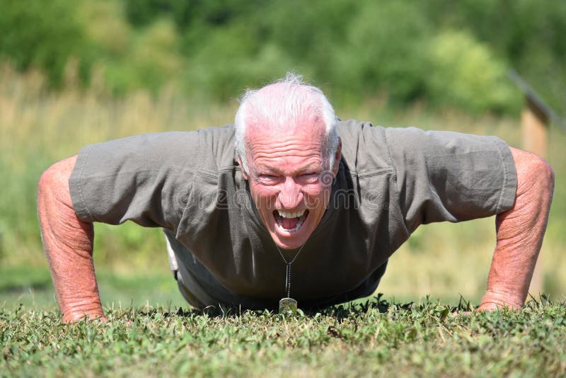 Brave Older Senior Male Veteran Exercising Stock Image - Image of ...