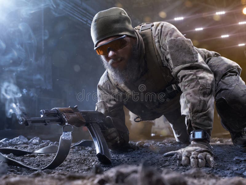 Brave Special Forces Soldier is Creeping Under Enemy Fire Stock Image ...