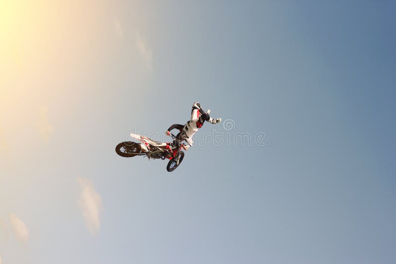 Brave Stunt Biker Doing a Difficult Trick Stock Image - Image of ...
