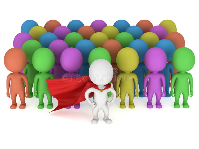 Brave Superhero with Red Cloak before a Crowd Stock Illustration ...