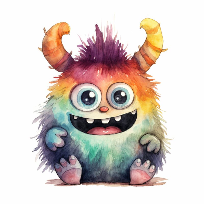 Brave Watercolor Monster Faces Challenges Stock Illustration ...
