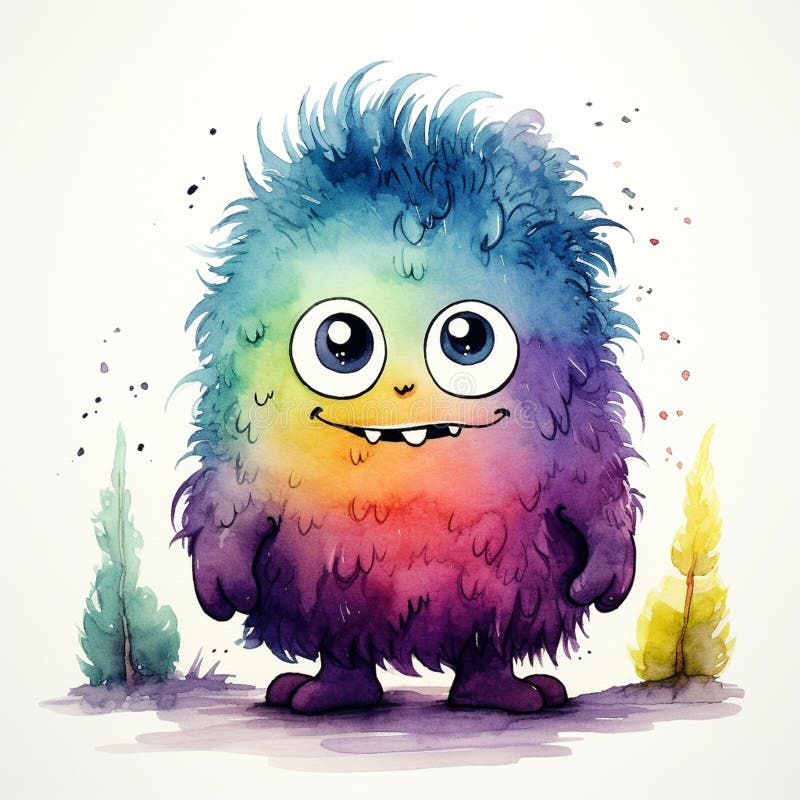 Brave Watercolor Monster Facing Challenges Stock Illustration ...