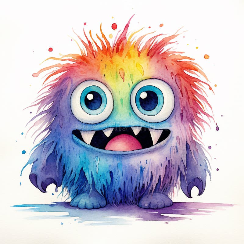 Brave Watercolor Monster Facing Challenges Stock Illustration ...