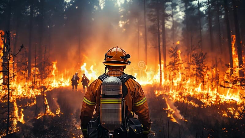 Bravery in Face of Flames Firefighter Confronts Wildfire Smoke in Dense ...