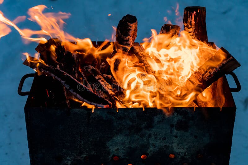 Brazier with Fire and Coals for Cooking on the Fire Stock Image - Image ...