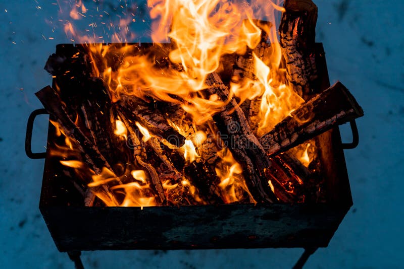 Brazier with Fire and Coals for Cooking on the Fire Stock Image - Image ...