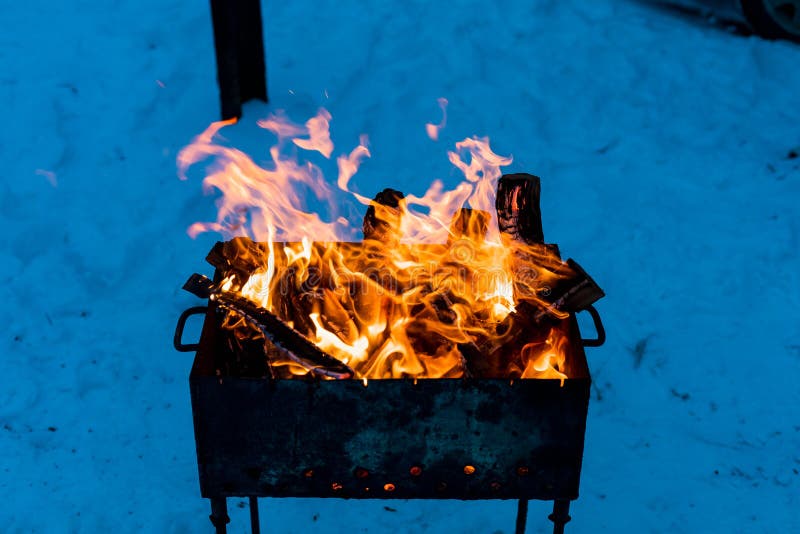 Brazier with Fire and Coals for Cooking on the Fire Stock Image - Image ...