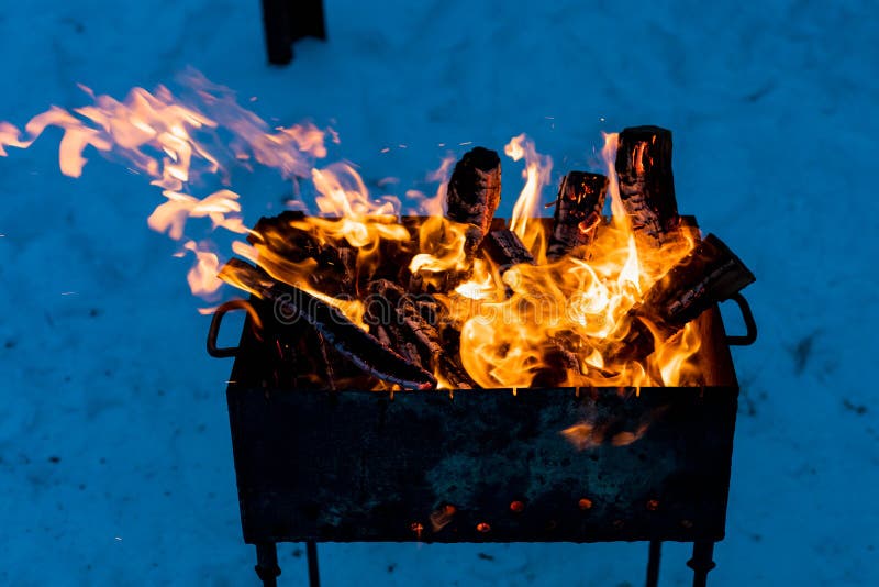 Brazier with Fire and Coals for Cooking on the Fire Stock Image - Image ...