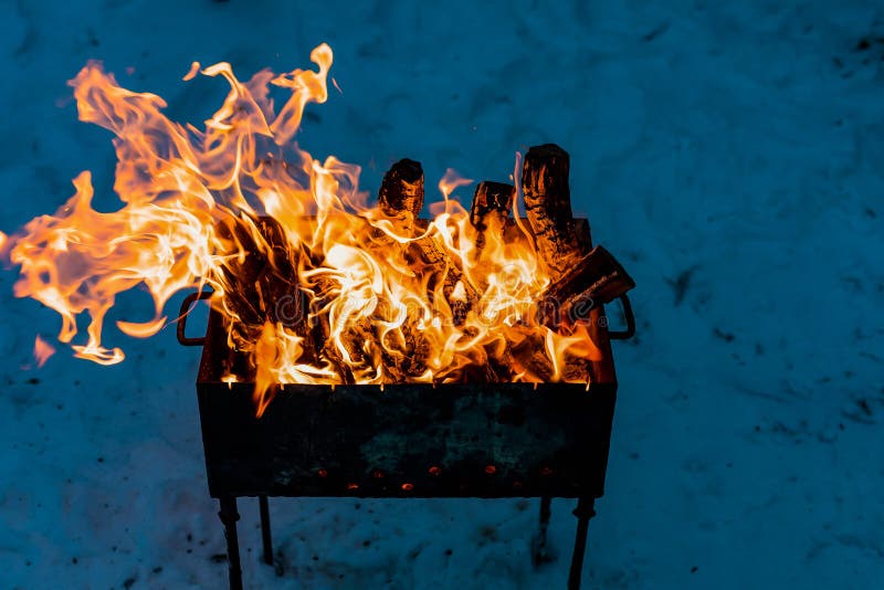Brazier with Fire and Coals for Cooking on the Fire Stock Image - Image ...
