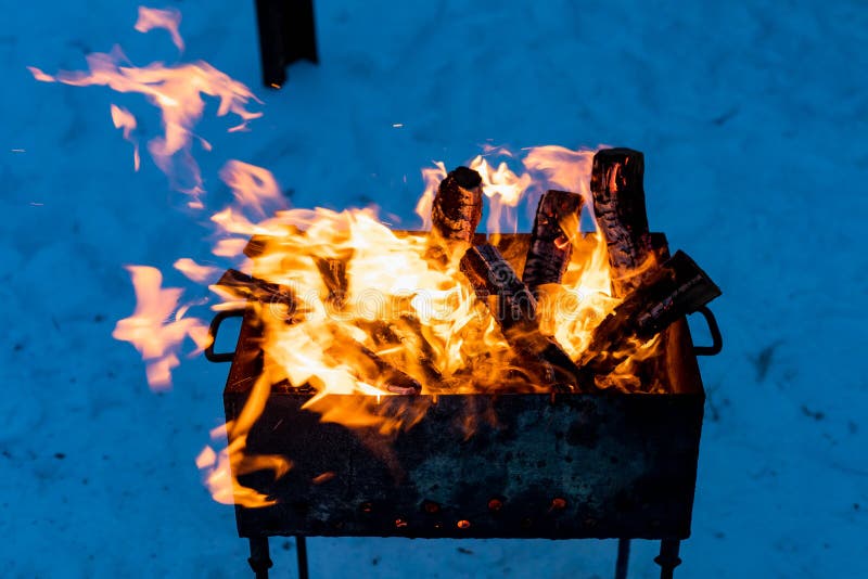 Brazier with Fire and Coals for Cooking on the Fire. Stock Image ...