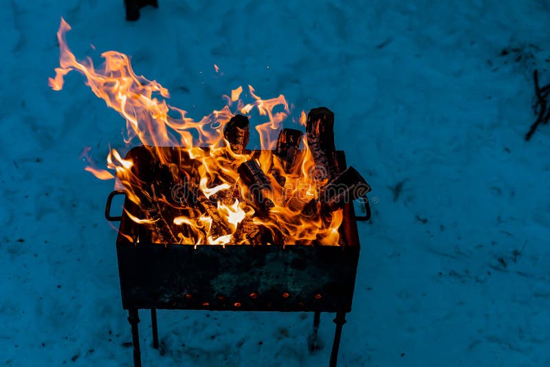 Brazier with Fire and Coals for Cooking on the Fire Stock Photo - Image ...