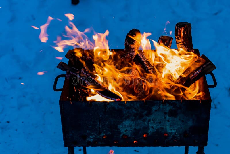 Brazier with Fire and Coals for Cooking on the Fire Stock Photo - Image ...