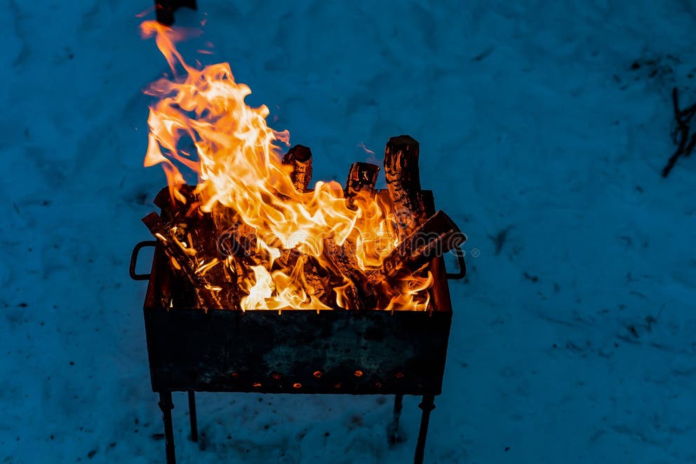 Brazier with Fire and Coals for Cooking on the Fire Stock Photo - Image ...