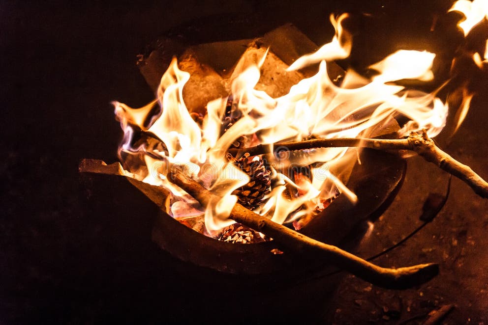 Brazier with fire stock photo. Image of fiery, flame - 152196290