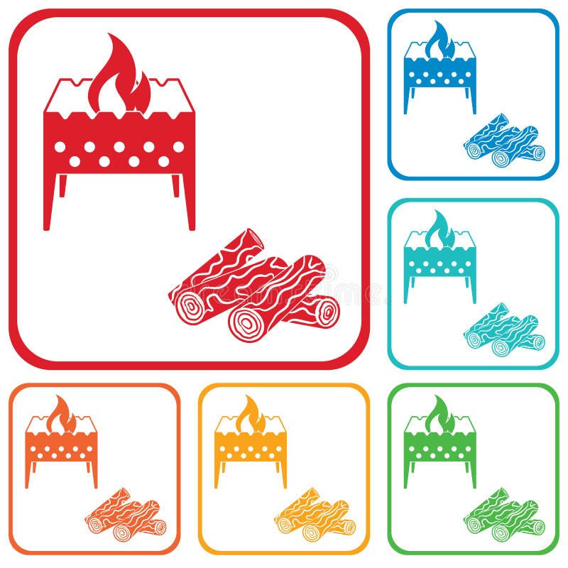 Brazier and firewood icon stock vector. Illustration of cook - 100176722