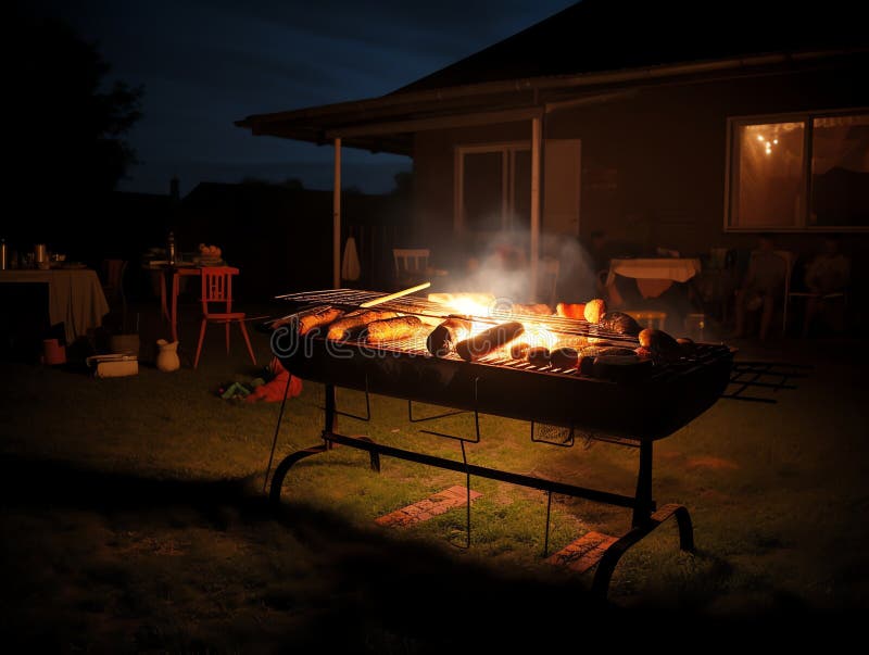 Brazier with Grilled Meat at Night. Selective Focus. Made with ...