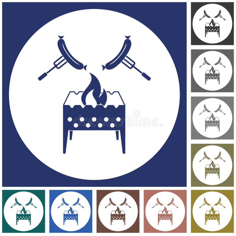 Brazier and sausage icon stock vector. Illustration of outing - 121552643
