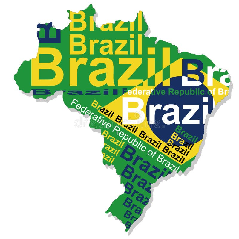 Map of Brazil Composed of the Shape of the Land, the Country Name, and ...